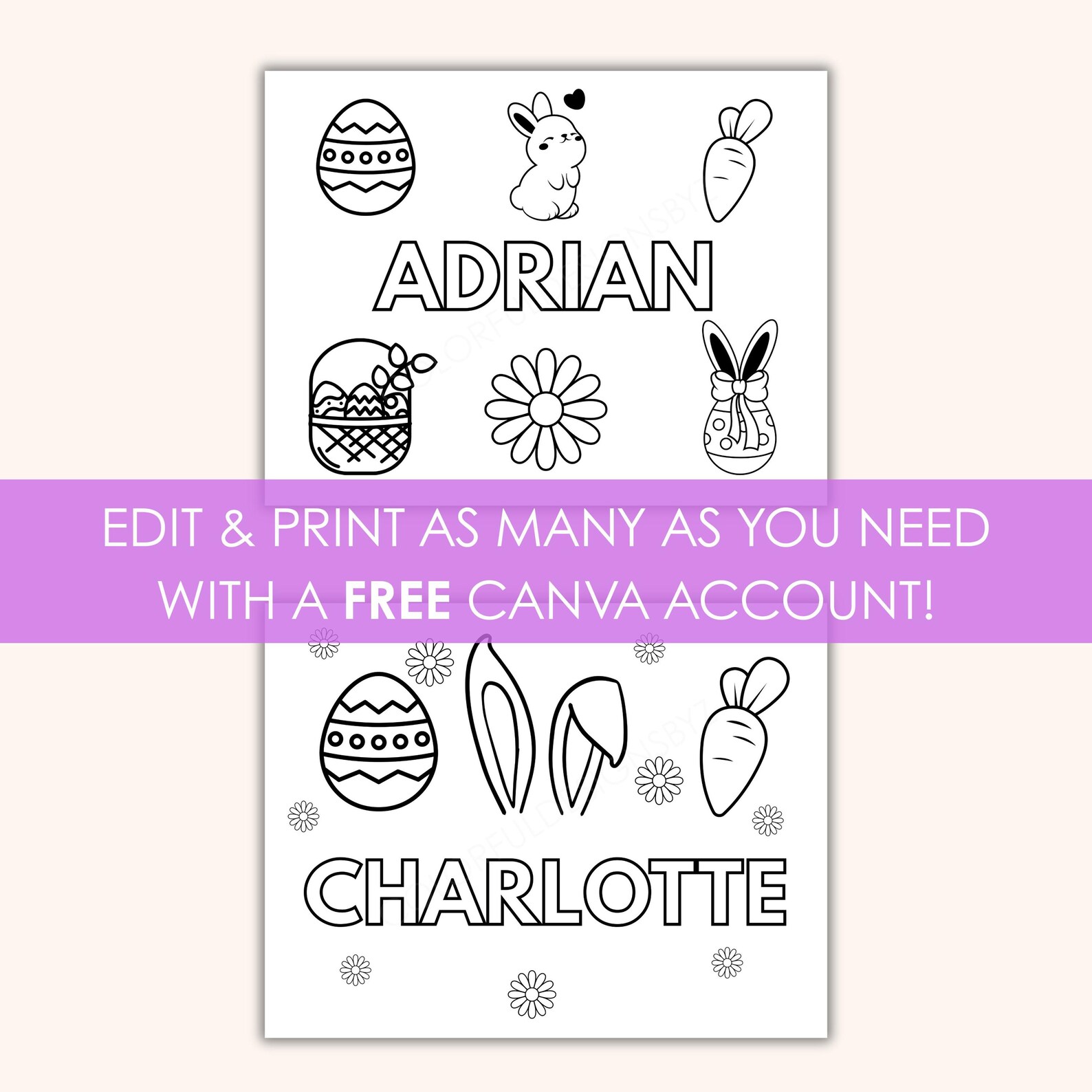 Editable Easter Coloring Pages • Personalized Name Template • Kids ...