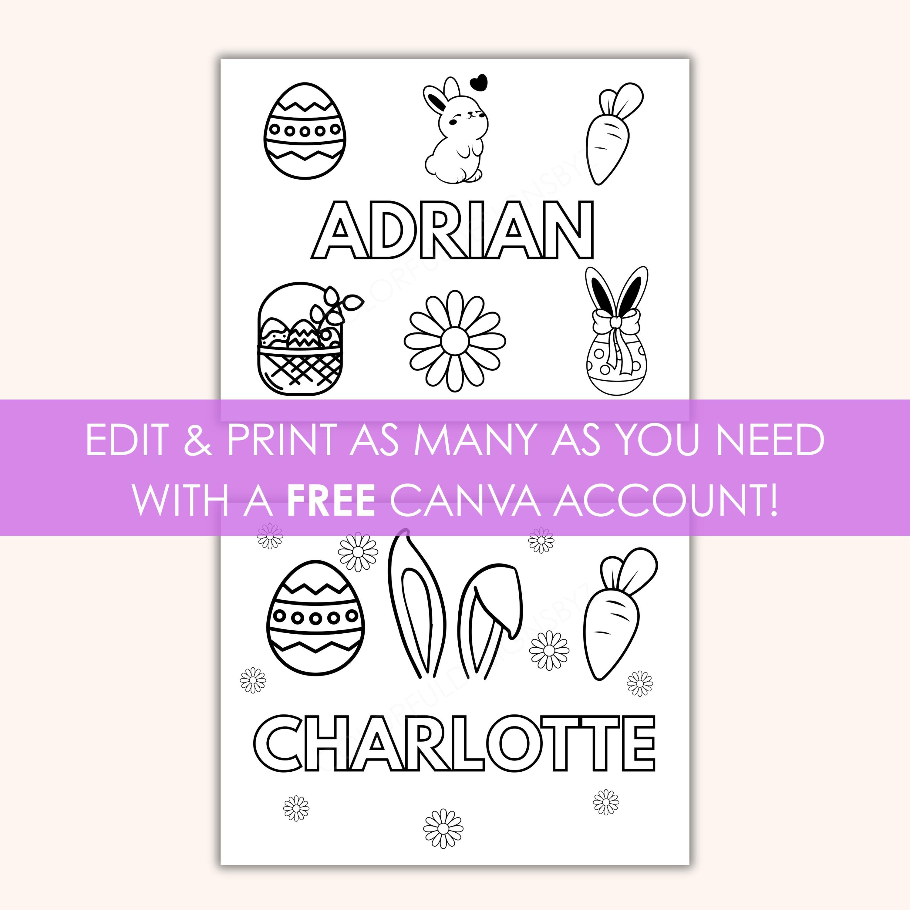 Editable Easter Coloring Pages • Personalized Name Template • Kids ...