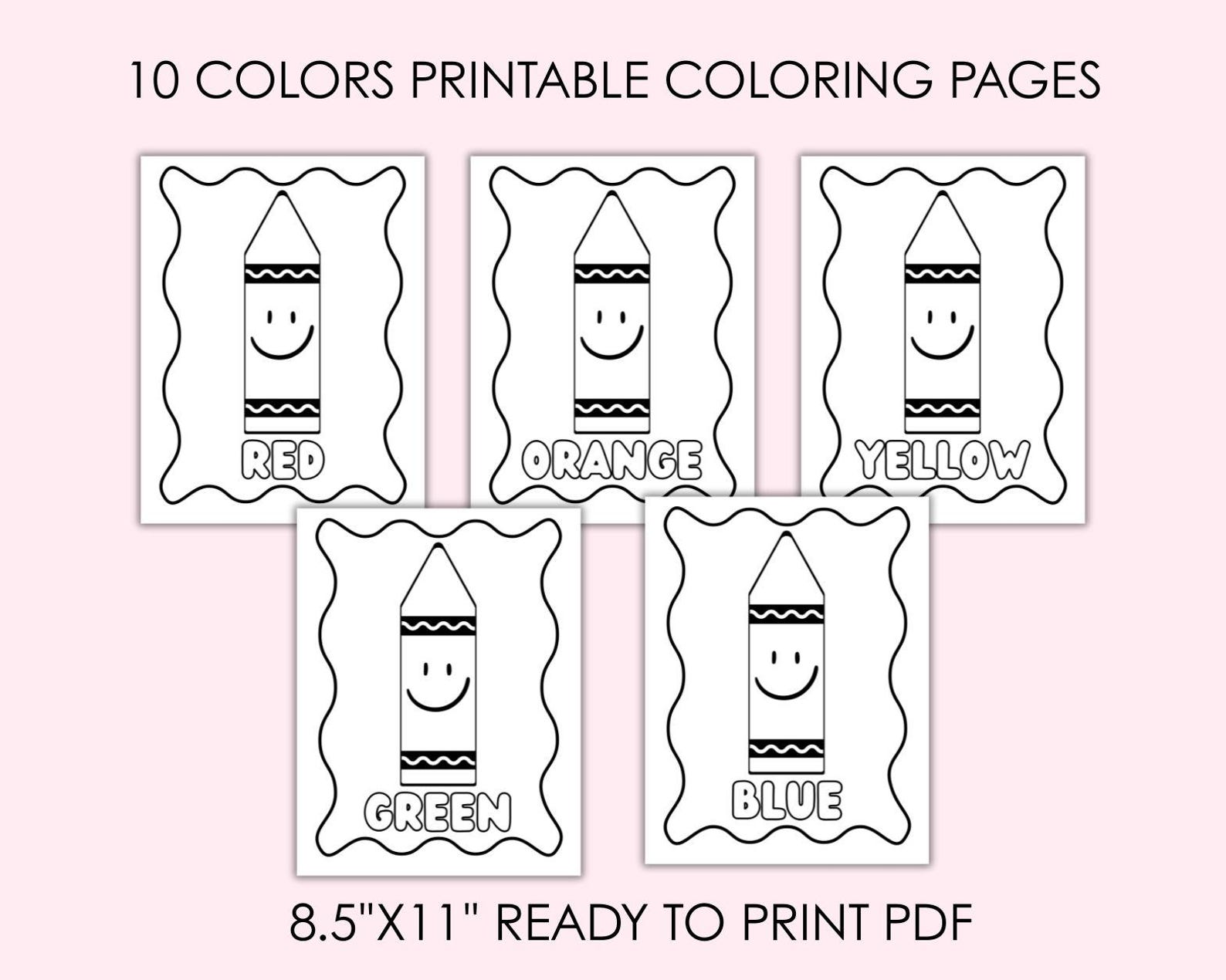 Crayon Coloring Pages for Kids - 10 Colors Printable PDF, 8.5"x11 ...