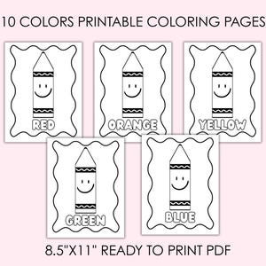 Crayon Coloring Pages for Kids - 10 Colors Printable PDF, 8.5"x11 ...
