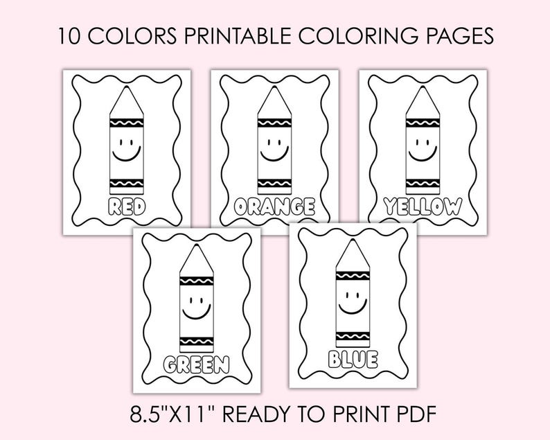Crayon Coloring Pages for Kids - 10 Colors Printable PDF, 8.5"x11 ...