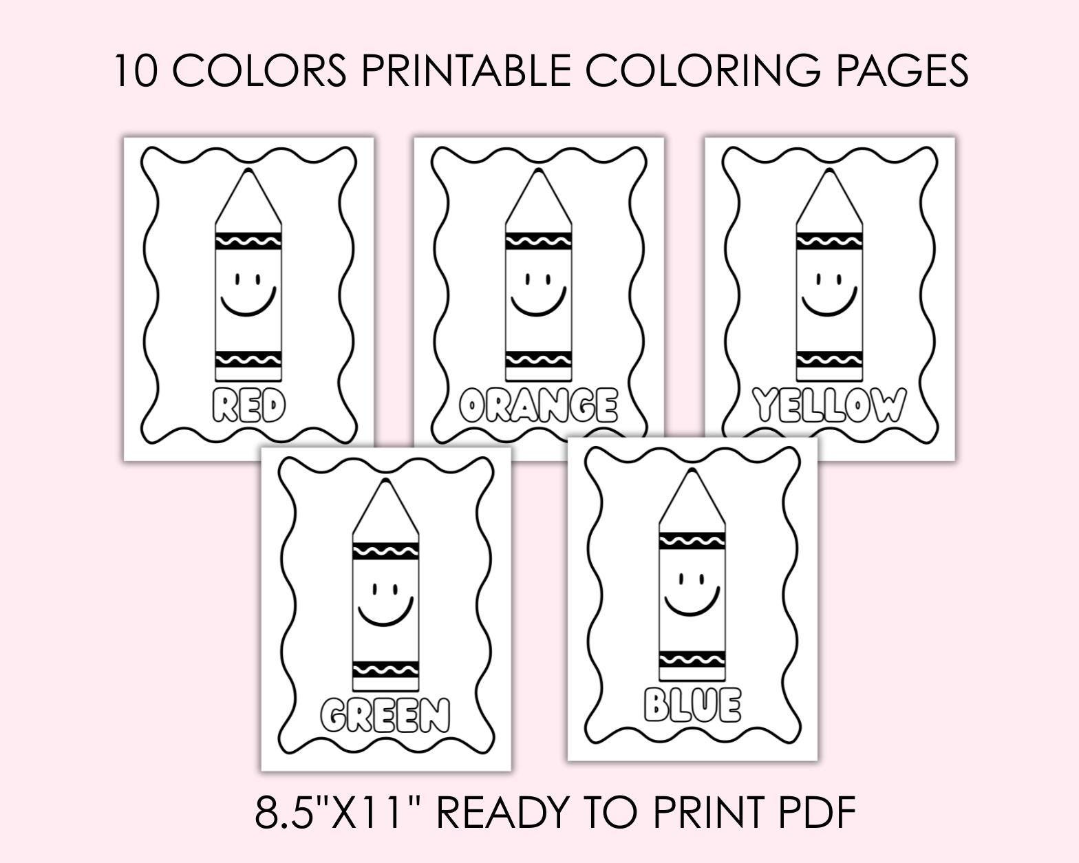 Crayon Coloring Pages for Kids - 10 Colors Printable PDF, 8.5"x11 ...