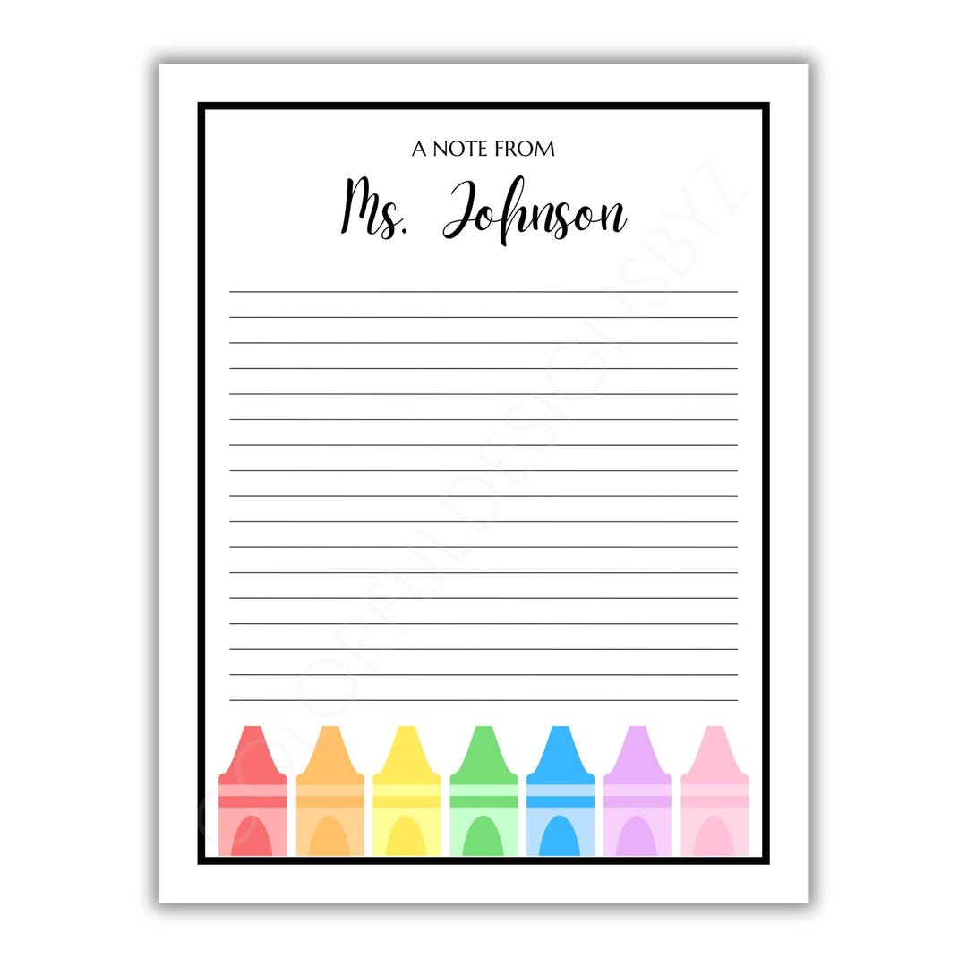 Personalized Teacher Stationery • Crayon Note Paper • Custom Printable ...