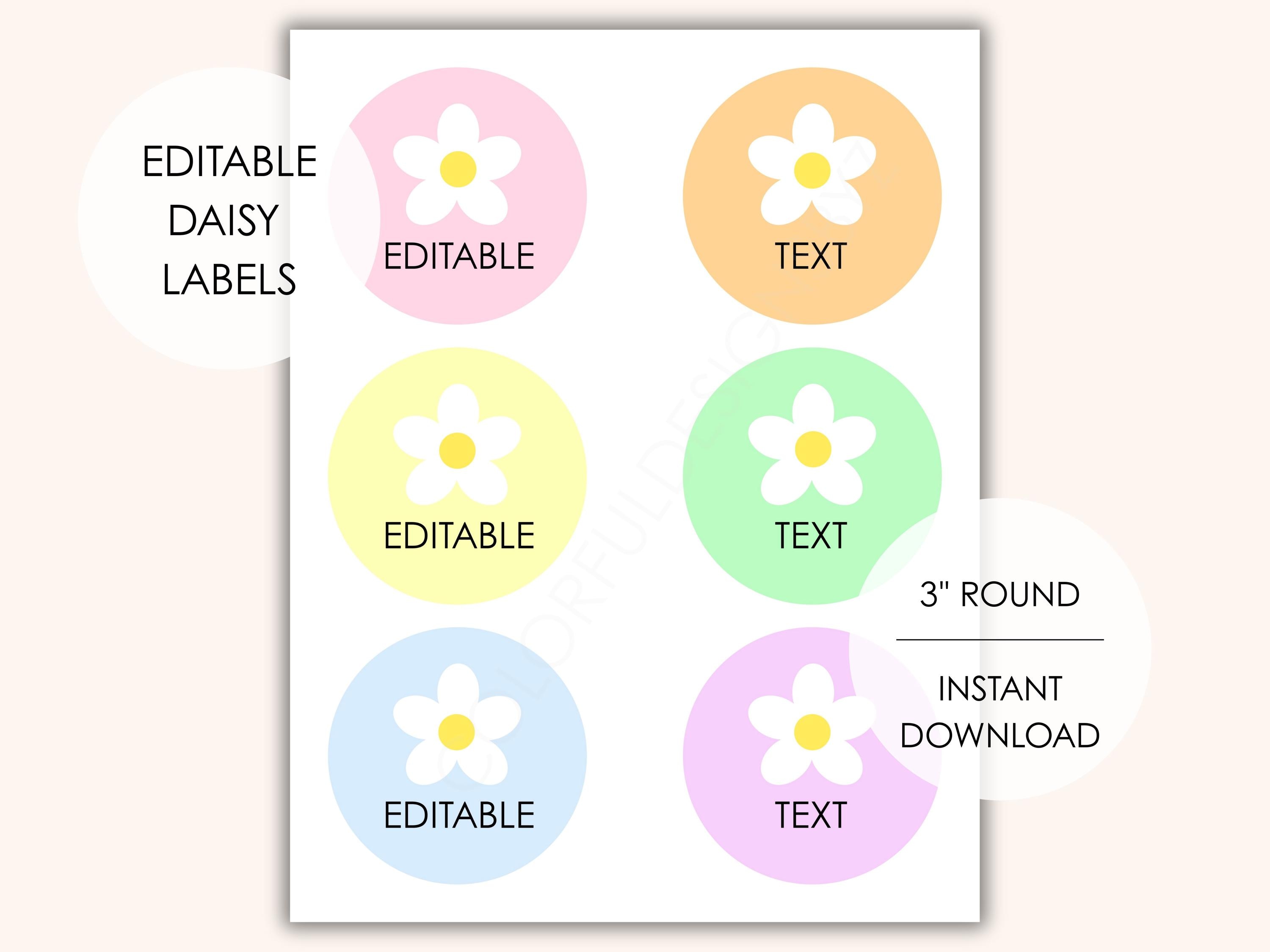 Pastel Daisy Editable 3" Round Labels | Printable Name Tags, Spring ...