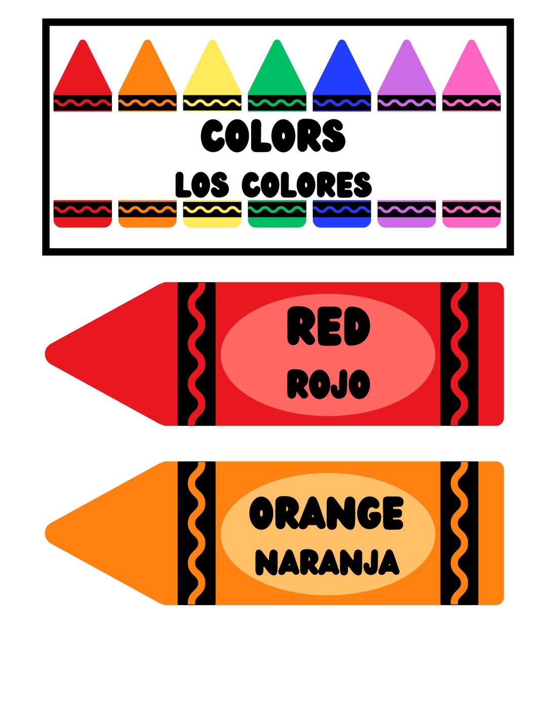 Printable Crayon Color Flashcards in English and Spanish 11 Colors ...