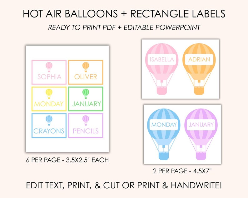 Editable Hot Air Balloon Classroom Labels – Name Tags & Rectangle ...