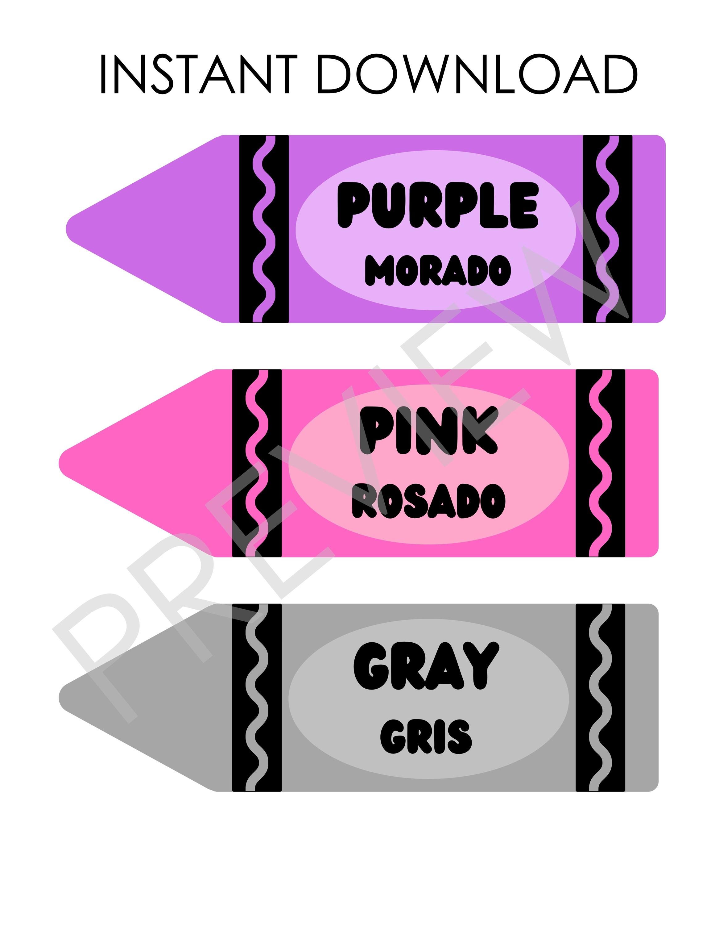 Printable Crayon Color Flashcards in English and Spanish | 11 Colors ...