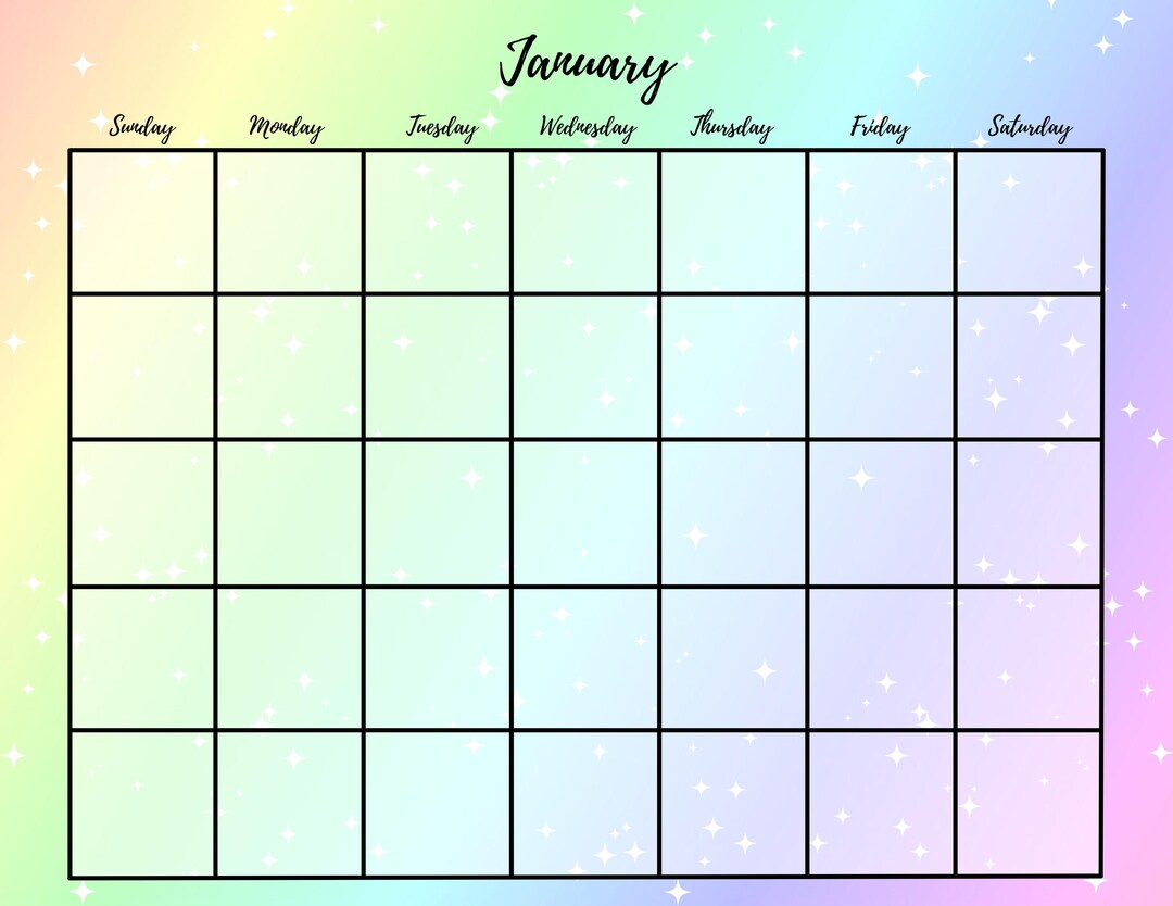 12-month Pastel Sparkle Calendar Printable Monthly Planner Undated ...