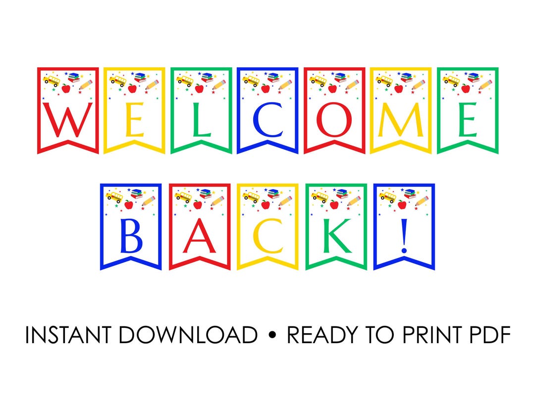 Welcome Back Banner Printable – PDF Download – 5x7” Flags – Back to ...