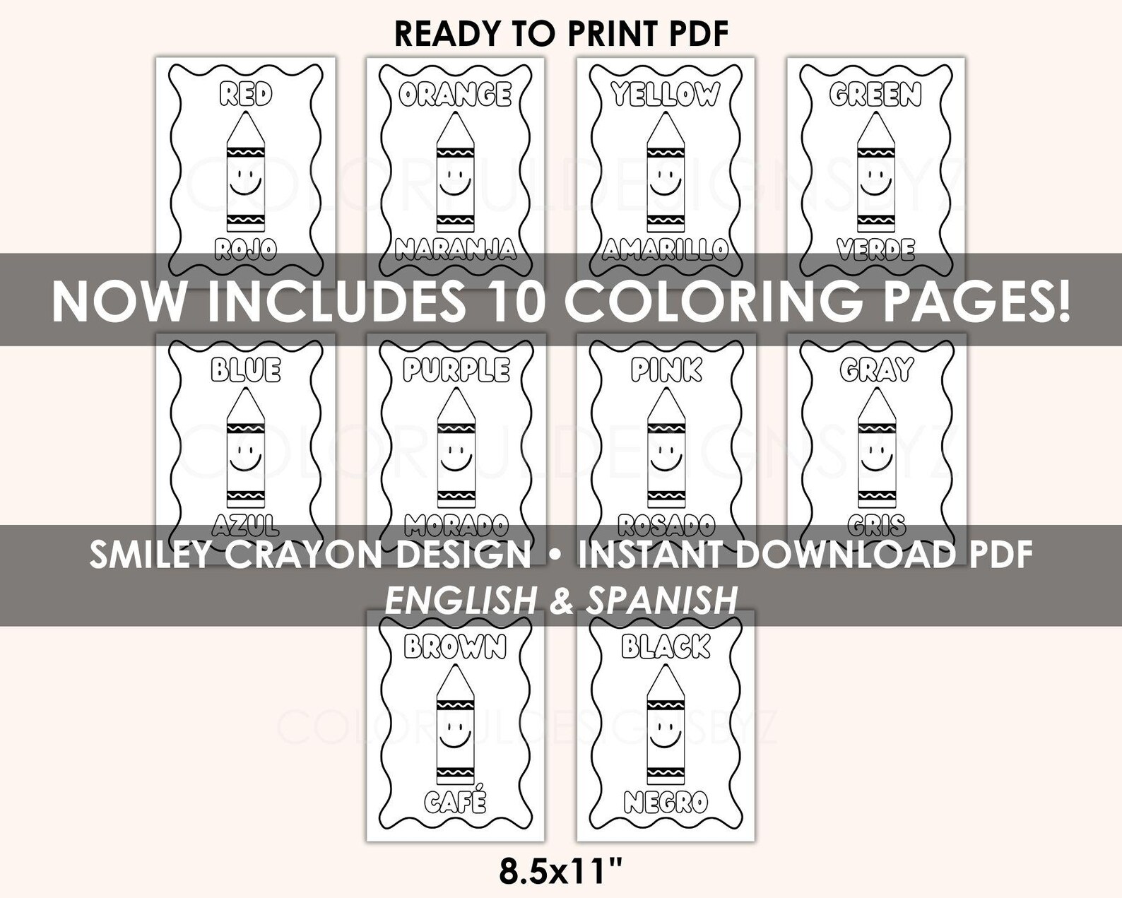 Printable Crayon Color Flashcards in English and Spanish | 11 Colors ...