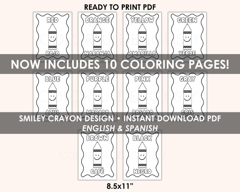 Printable Crayon Color Flashcards in English and Spanish | 11 Colors ...