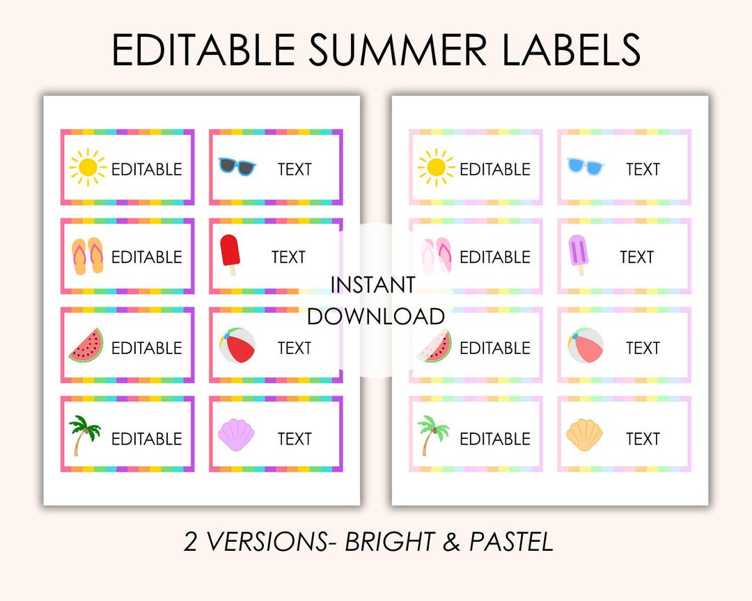 Editable Summer Name Tags & Labels | Instant Download PDF + Powerpoint ...