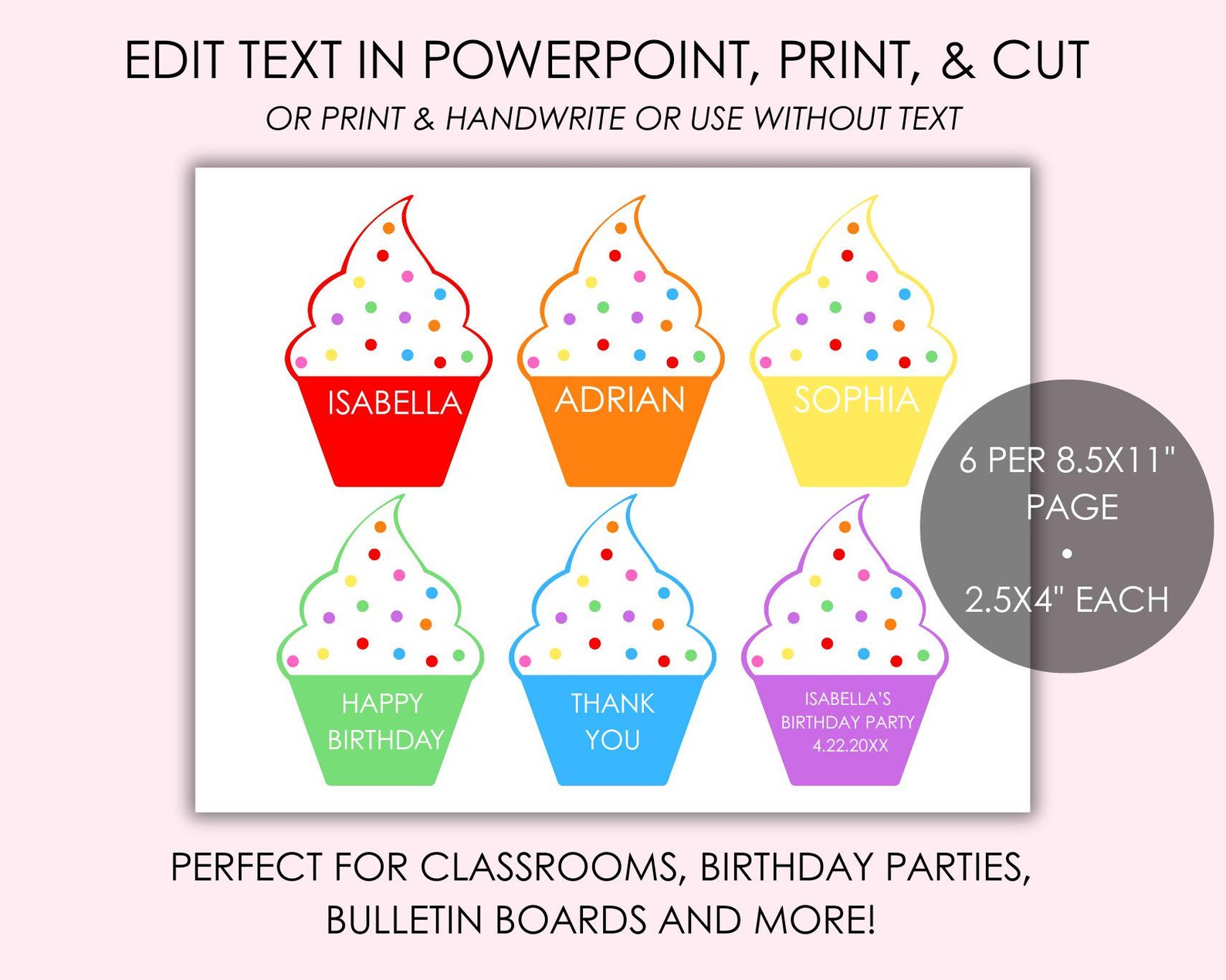 Cupcake Labels - Editable Printable Birthday Party Decor, Party Favor ...