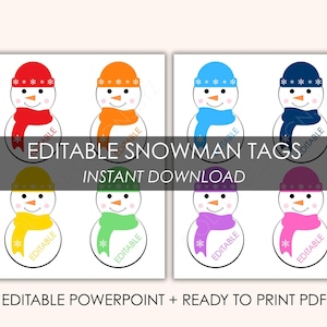 Editable Snowman Name Tags | 8 Colors | Winter Classroom + Party Decor ...
