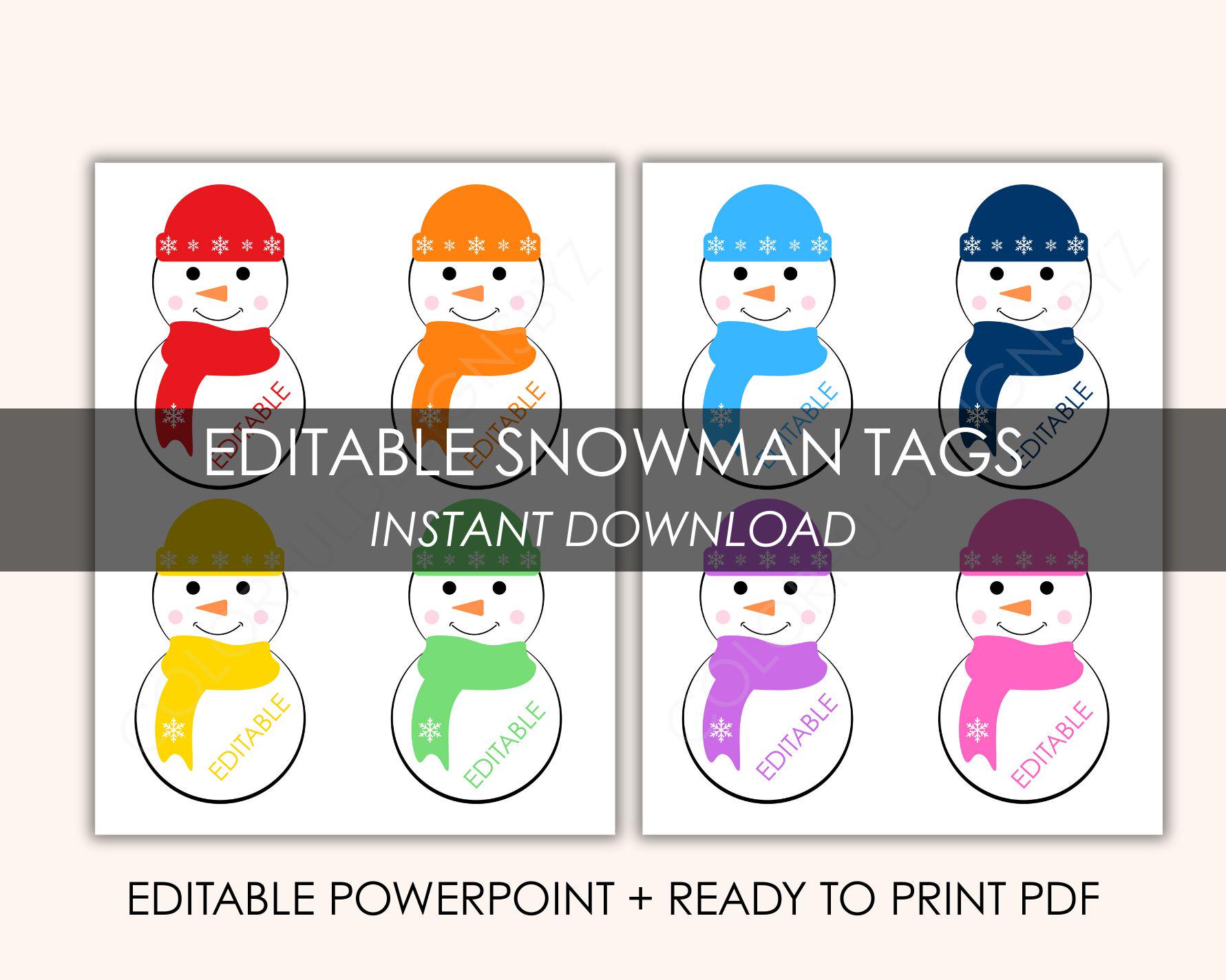 Editable Snowman Name Tags | 8 Colors | Winter Classroom + Party Decor ...