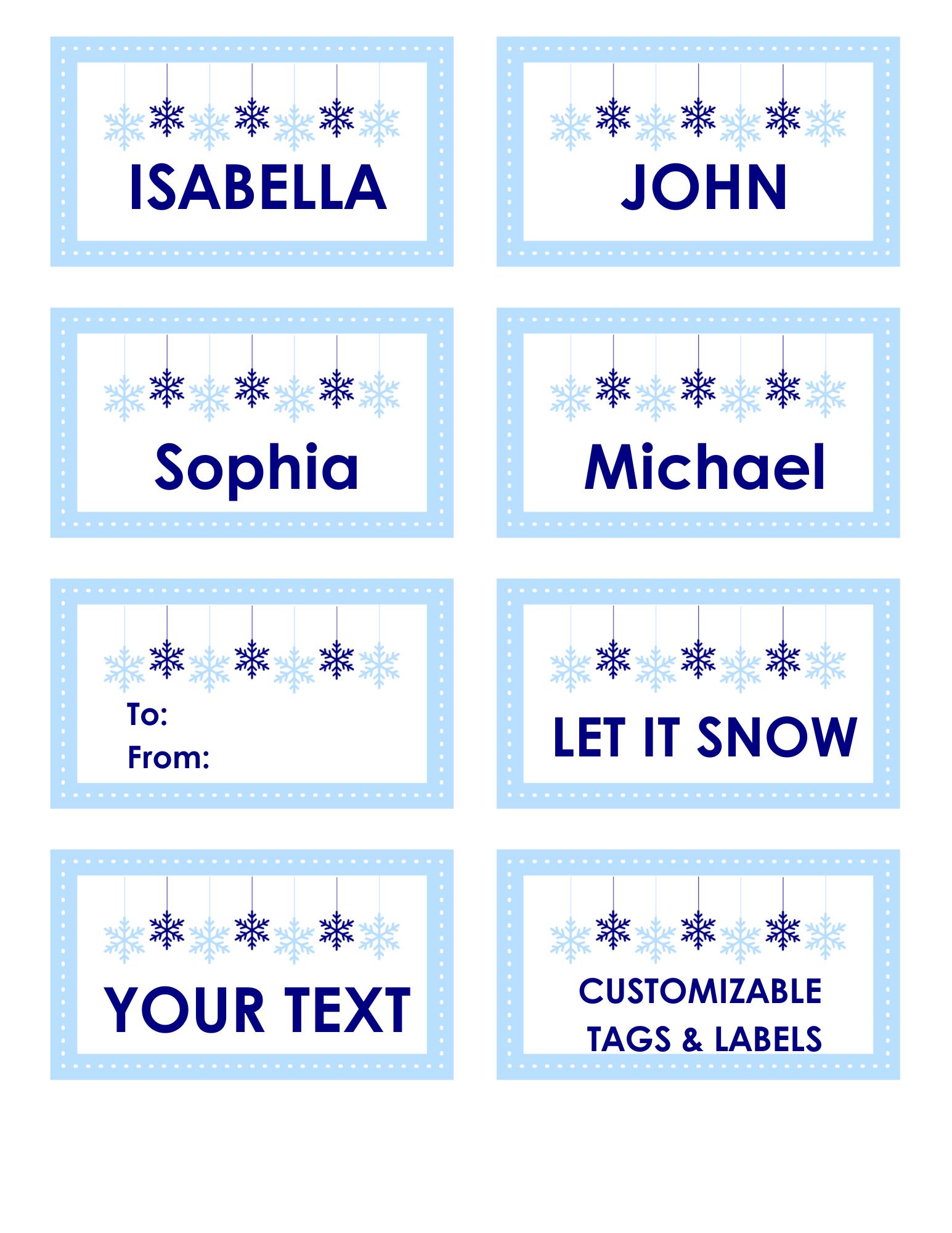 Editable Winter Snowflake Tags | Customizable Rectangle Labels ...