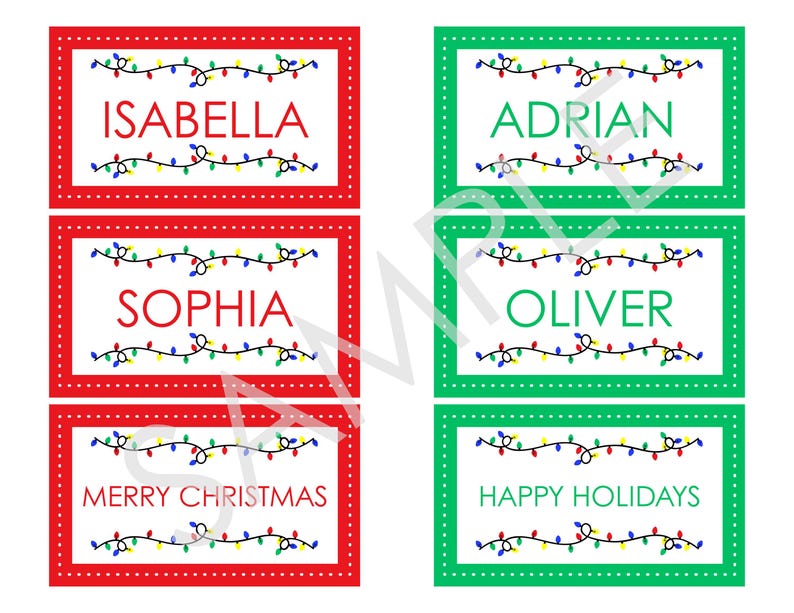 Editable Christmas Light Name Tags, Gift Tags, Labels | Holiday ...