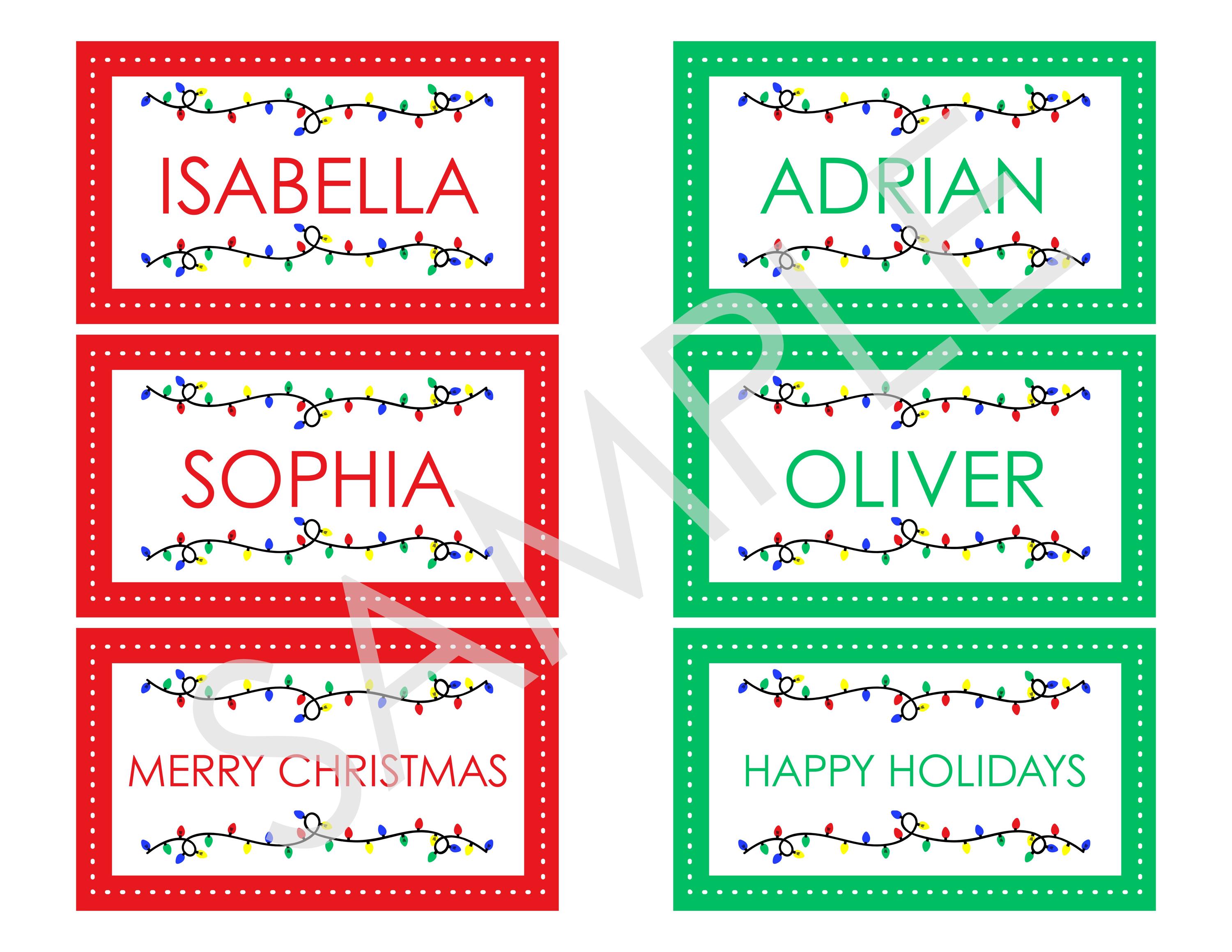 Editable Christmas Light Name Tags, Gift Tags, Labels | Holiday ...