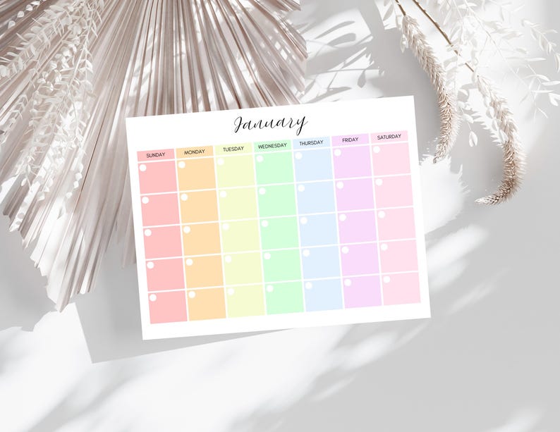 Calendar Printable PDF – Sunday & Monday Start – Blank + White Date ...