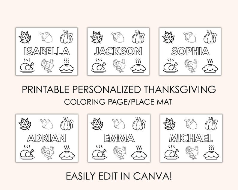 Thanksgiving Coloring Page Editable Canva Template | Personalized Name ...