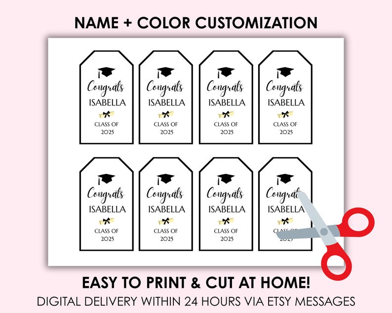 Personalized Graduation Gift Tags – Printable PDF – Bordered Design – 8 ...