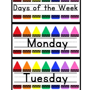 Days & Months Crayon-themed Cards, Handwriting Practice Display Cards ...