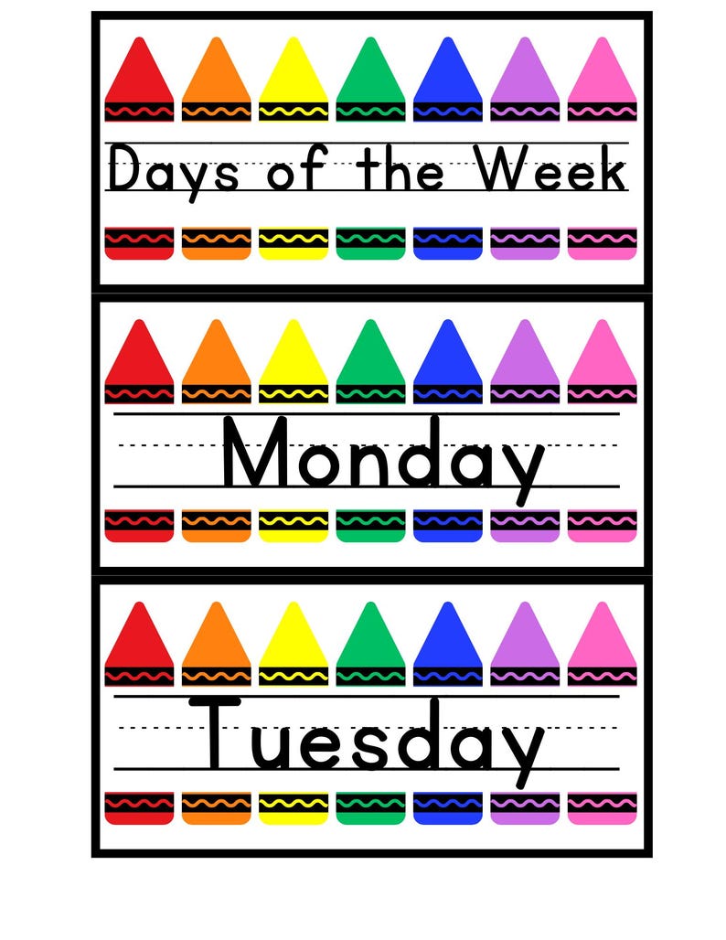 Days & Months Crayon-themed Cards, Handwriting Practice Display Cards ...