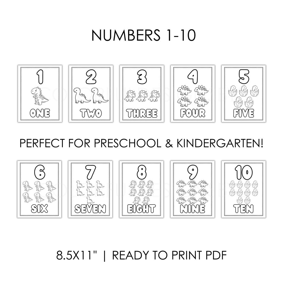 Dinosaur Numbers 1-10 Posters Printable + Coloring Pages - Etsy