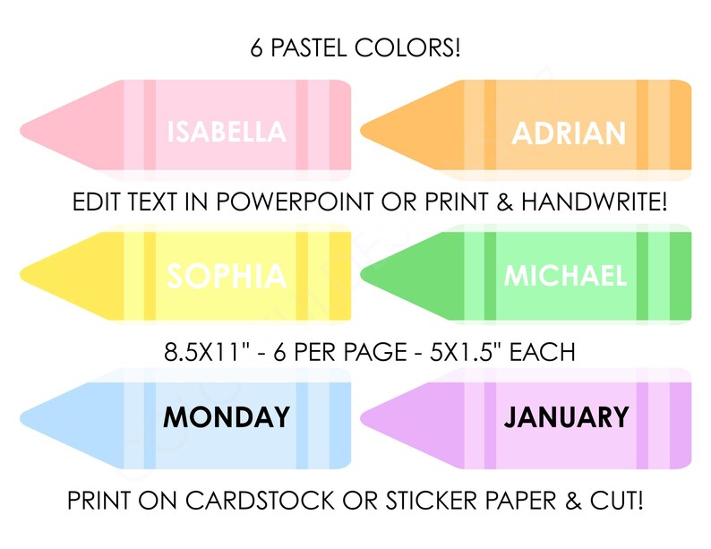 Pastel Crayon Name Tags Printable | Editable Text Labels for Classroom ...