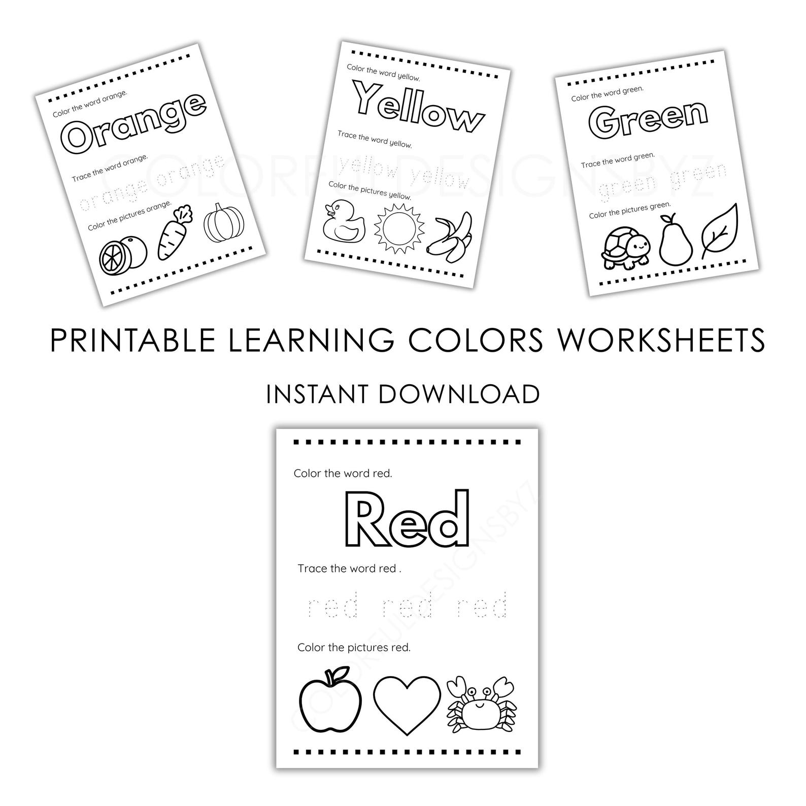 Printable Color Words Trace and Color Pages | Learning Colors Activity ...
