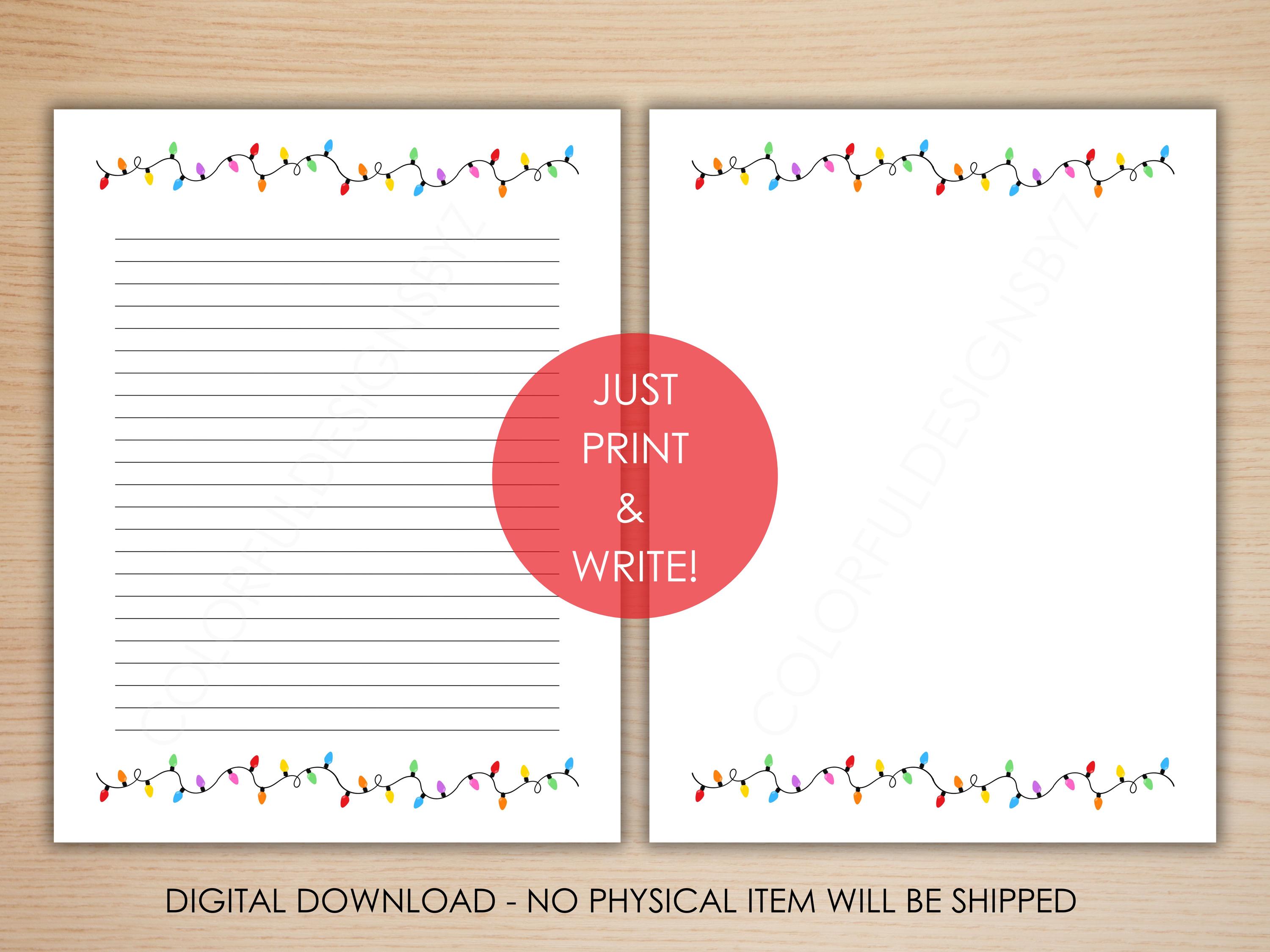 Christmas Lights Writing Paper Printable | Lined and Unlined Holiday ...