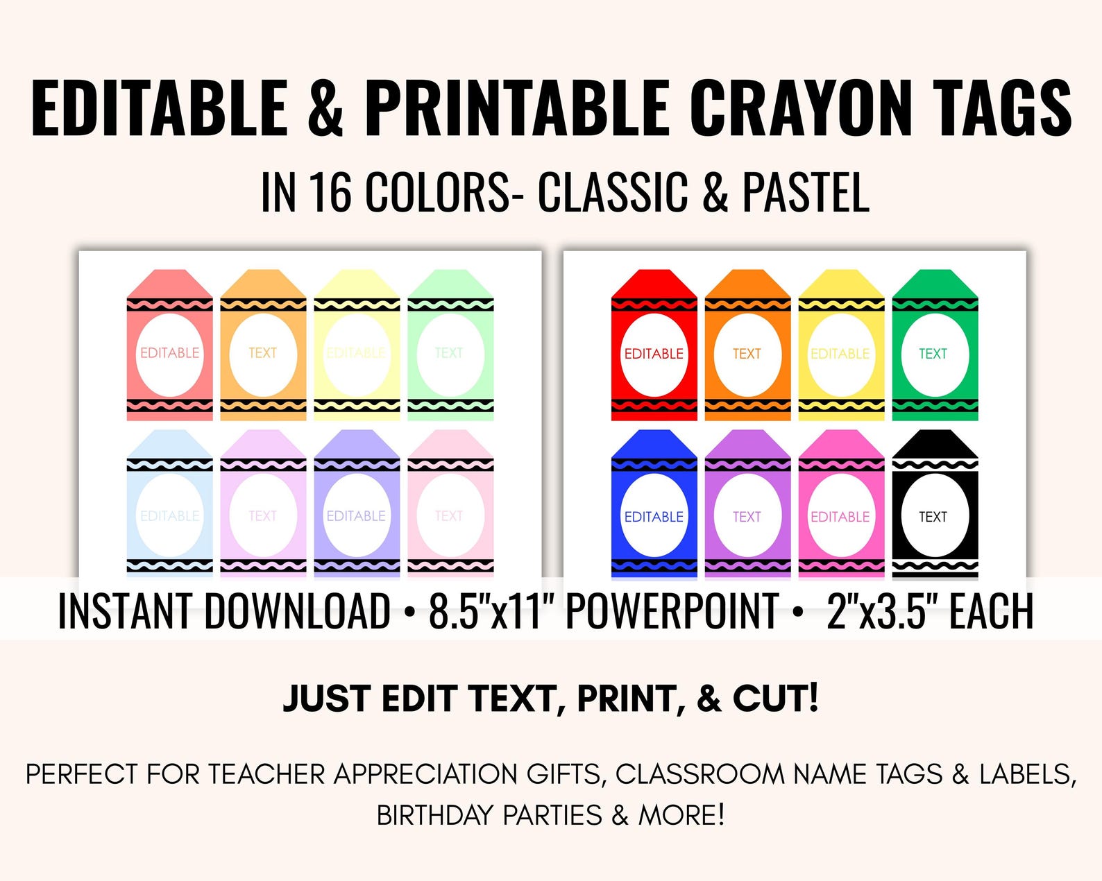 Editable Teacher Appreciation Gift Tags – Crayon-themed Printable ...