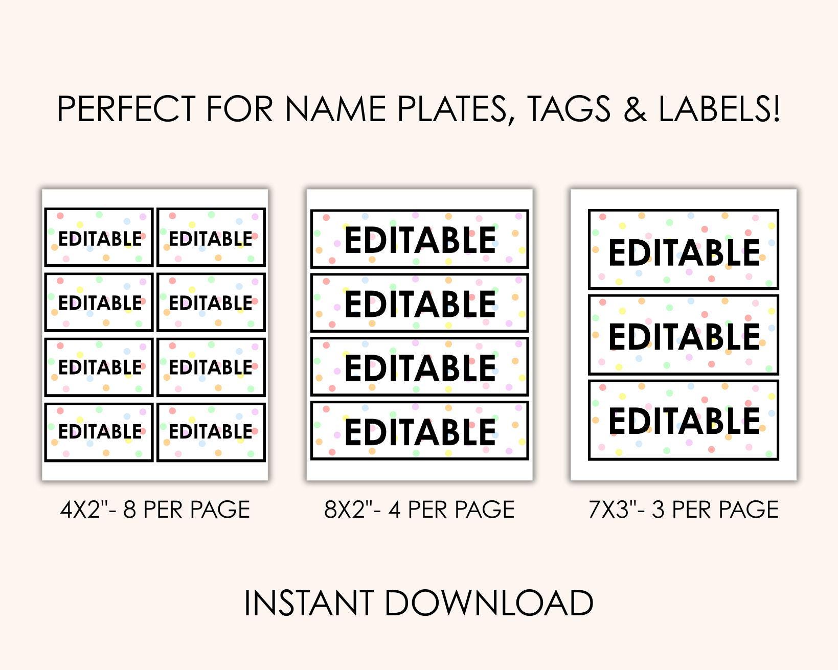 Editable Pastel Polka Dot Labels – Desk Nameplates, Bin Labels ...