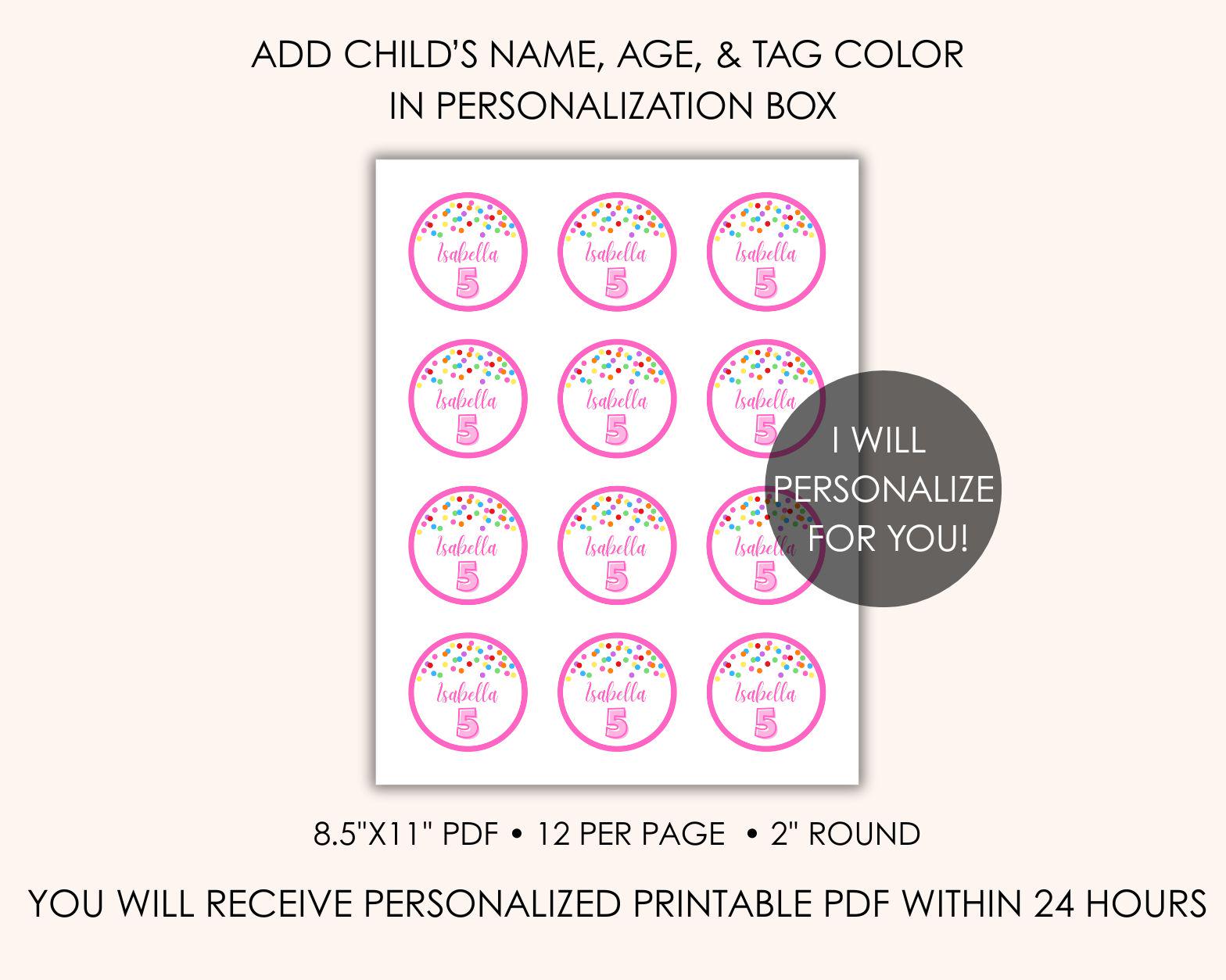 Personalized Birthday Printable – Name & Age – 2" Round Tags • Stickers ...