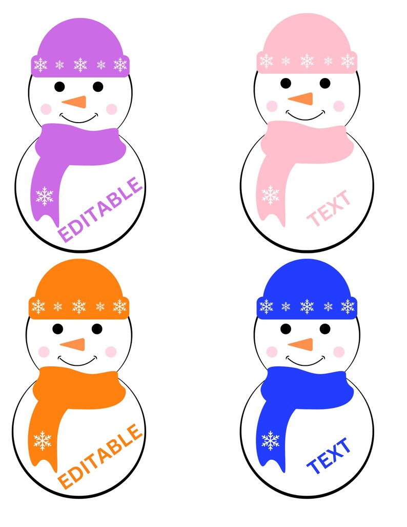 Editable Printable Snowmen With Hats and Scarves in 8 Colors Winter ...