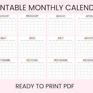 Pastel Calendar Printable PDF | Rainbow Monthly Calendar | Sunday ...