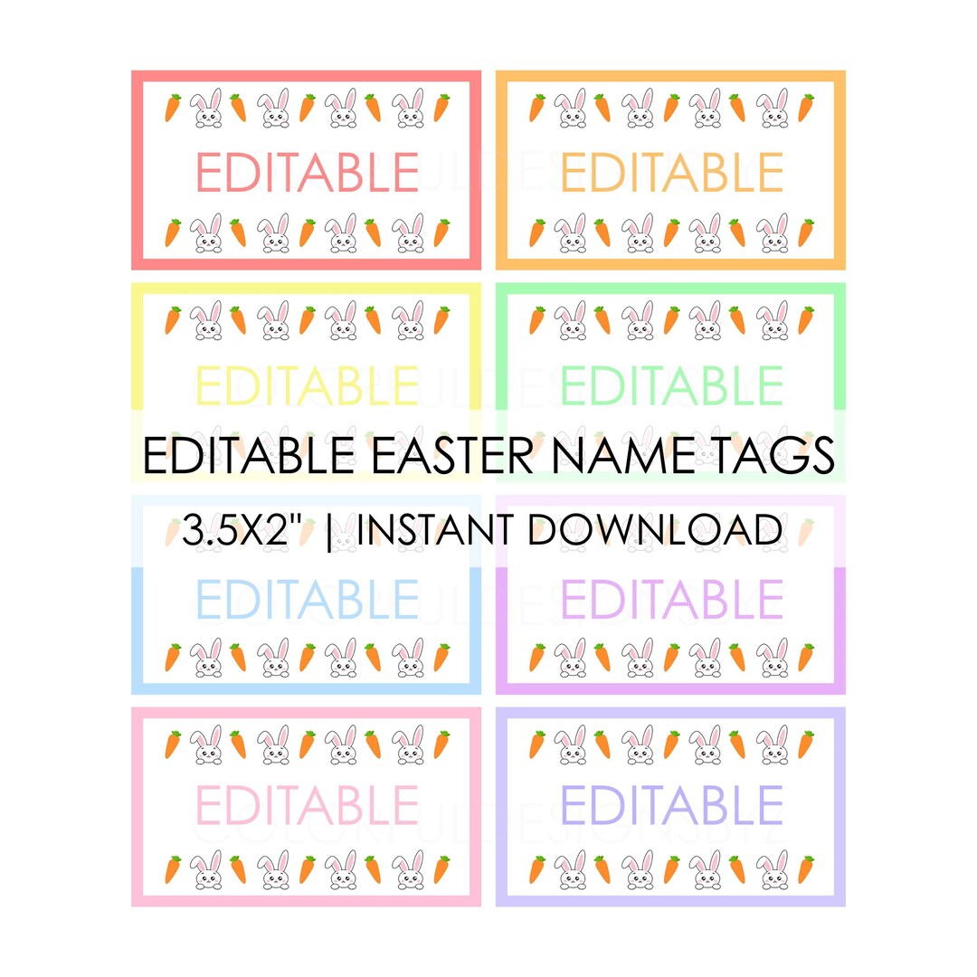 Editable Easter Bunny & Carrot Labels Template , 3.5"x2", Printable ...