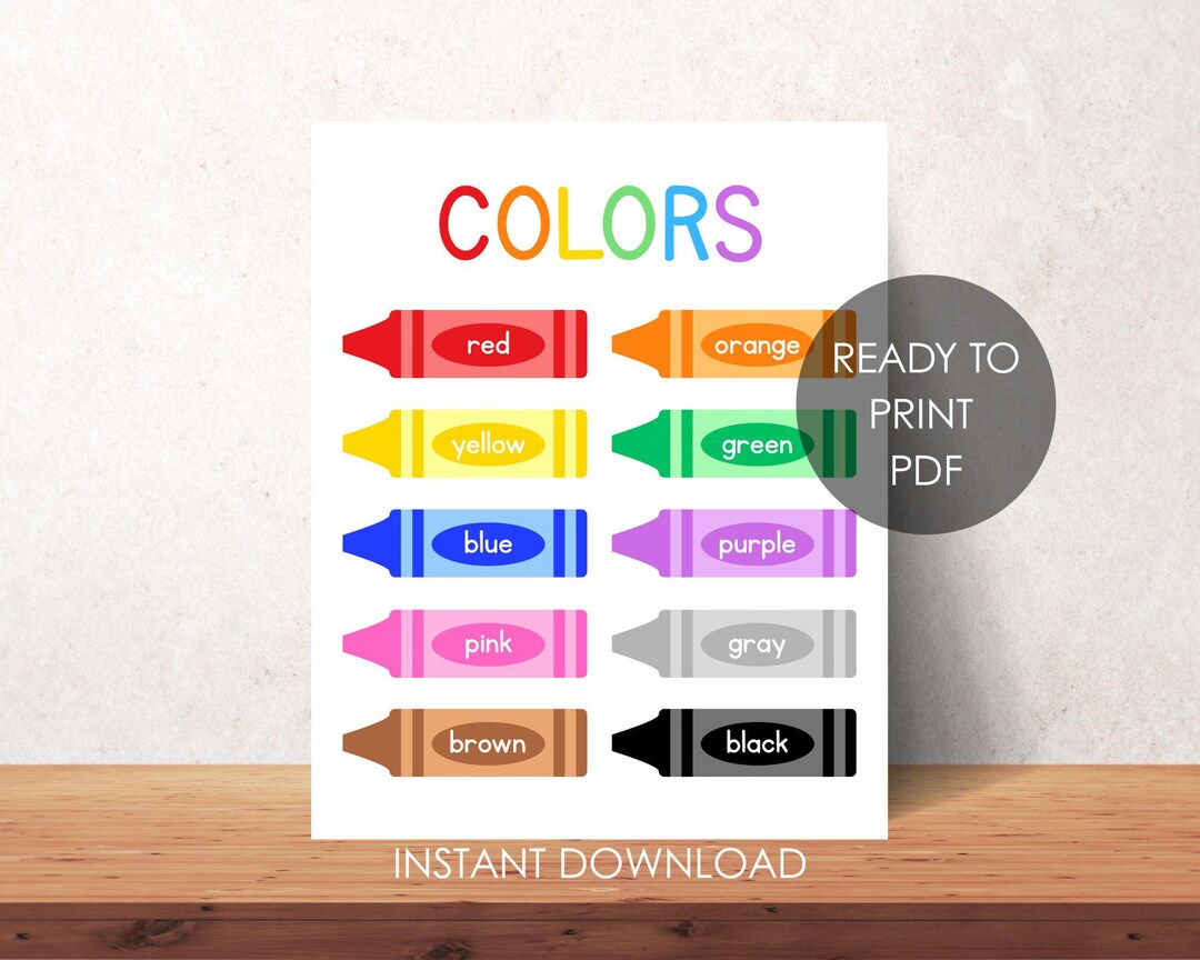 Colors Poster Printable Bilingual English & Spanish | Crayon Theme ...