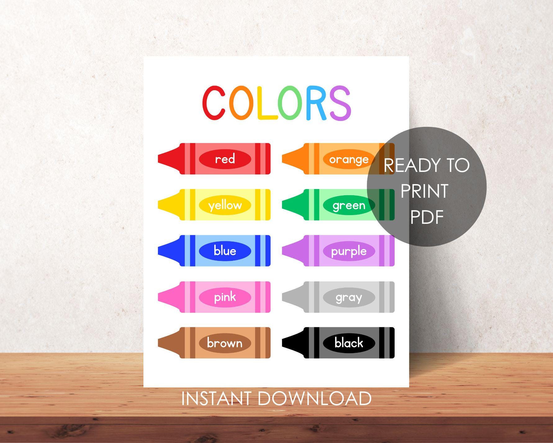 Colors Poster Printable Bilingual English & Spanish | Crayon Theme ...