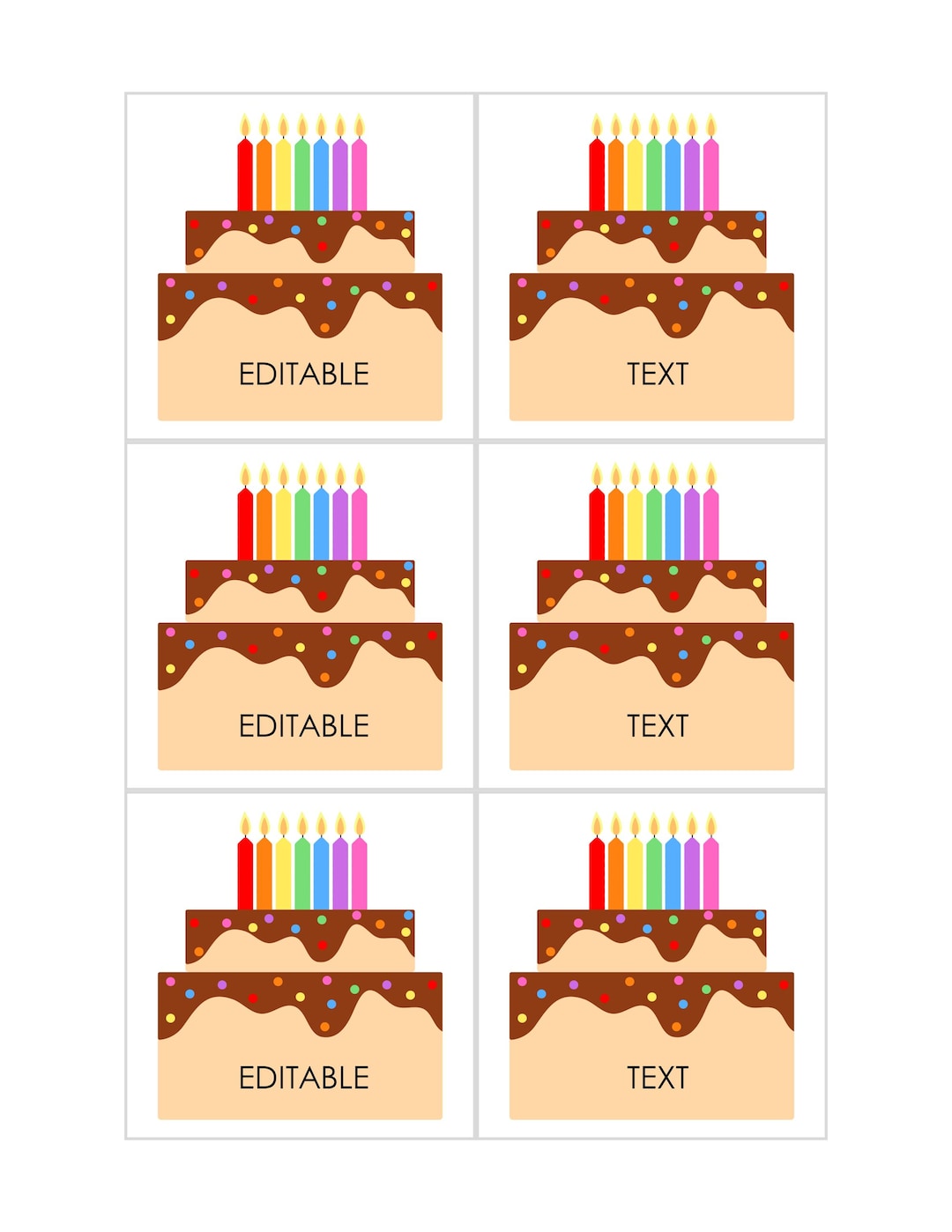 Editable Birthday Cake Tags - Printable Gift Tags - DIY Favor Tags ...