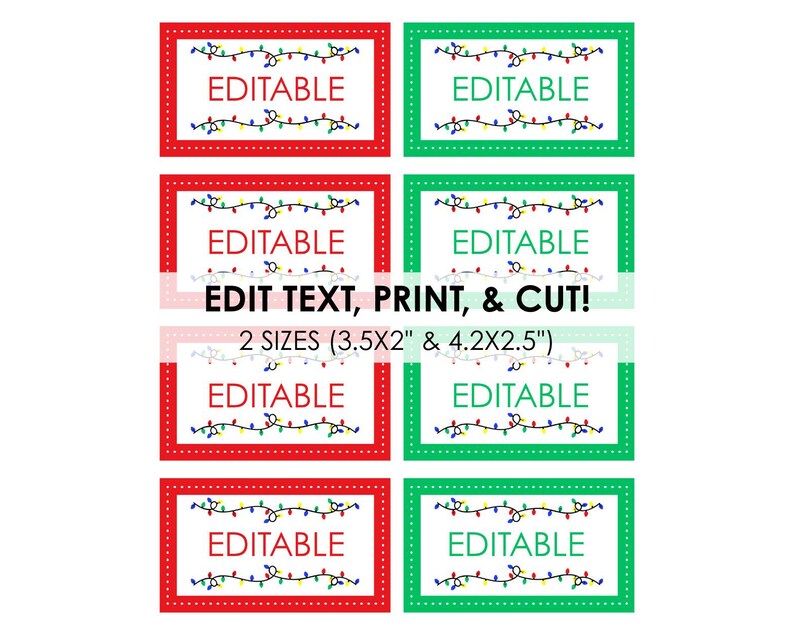 Editable Christmas Light Name Tags, Gift Tags, Labels | Holiday ...