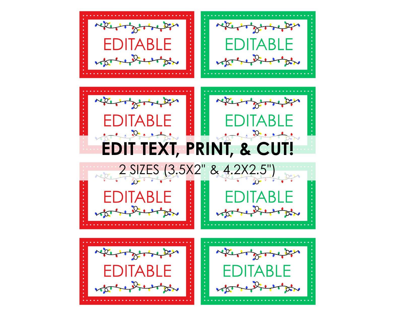Editable Christmas Light Name Tags, Gift Tags, Labels | Holiday ...