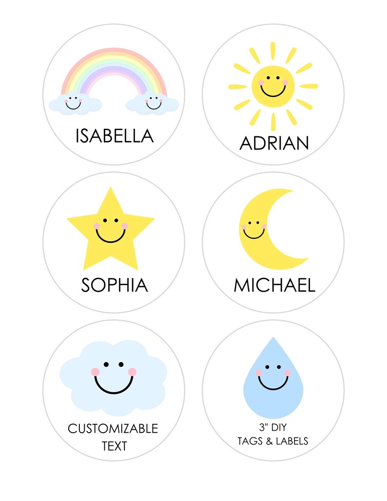 Editable Weather & Sky-themed Labels - 3" Round Tags - Instant Download ...