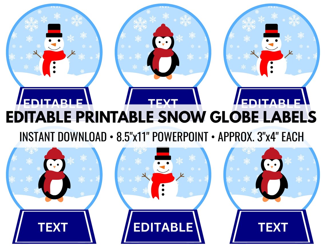 Snowman & Penguin Snow Globe Tags – Editable – Printable for Winter ...