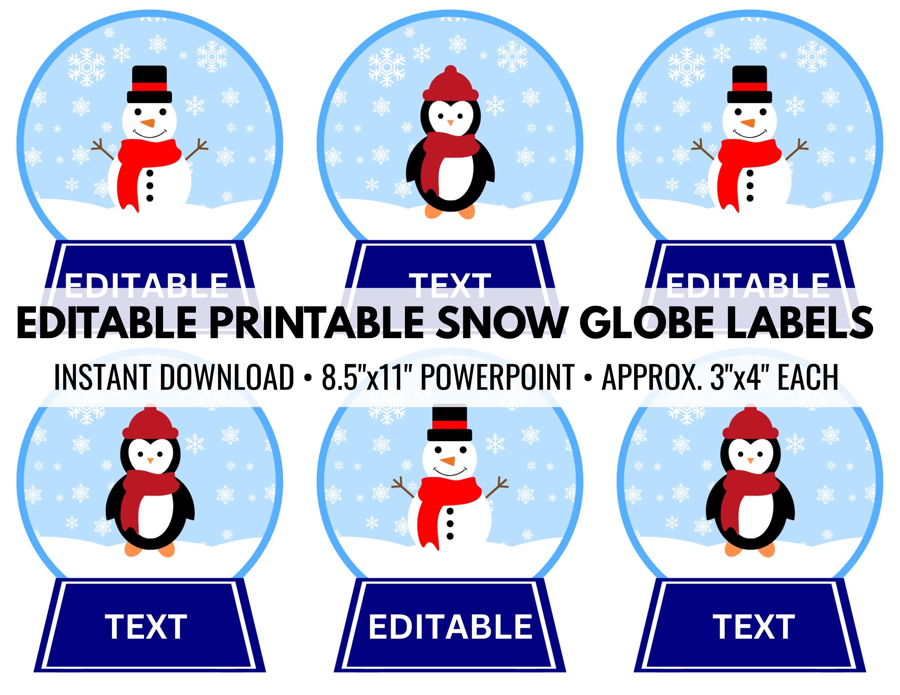Snowman & Penguin Snow Globe Tags – Editable – Printable for Winter ...