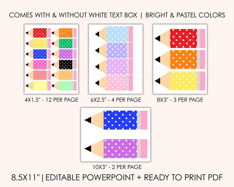 Editable Pencil Labels for Classroom – Polka Dot Name Tags – 4 Sizes ...
