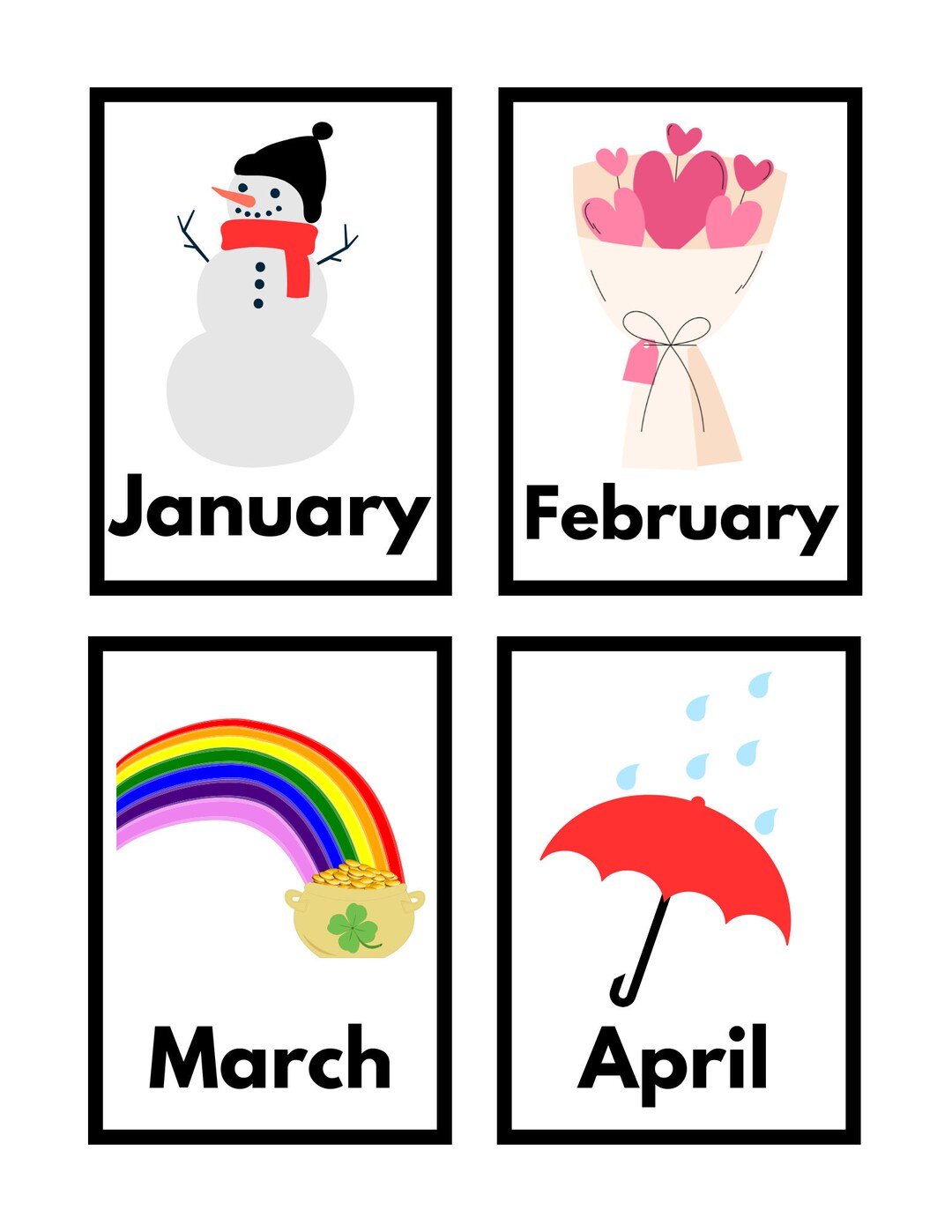 Printable Colorful 12 Months of the Year Flashcards Back to School ...