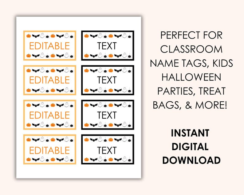 Editable Halloween Labels – Cute Ghost Bat Pumpkin Name Tags or Treat ...