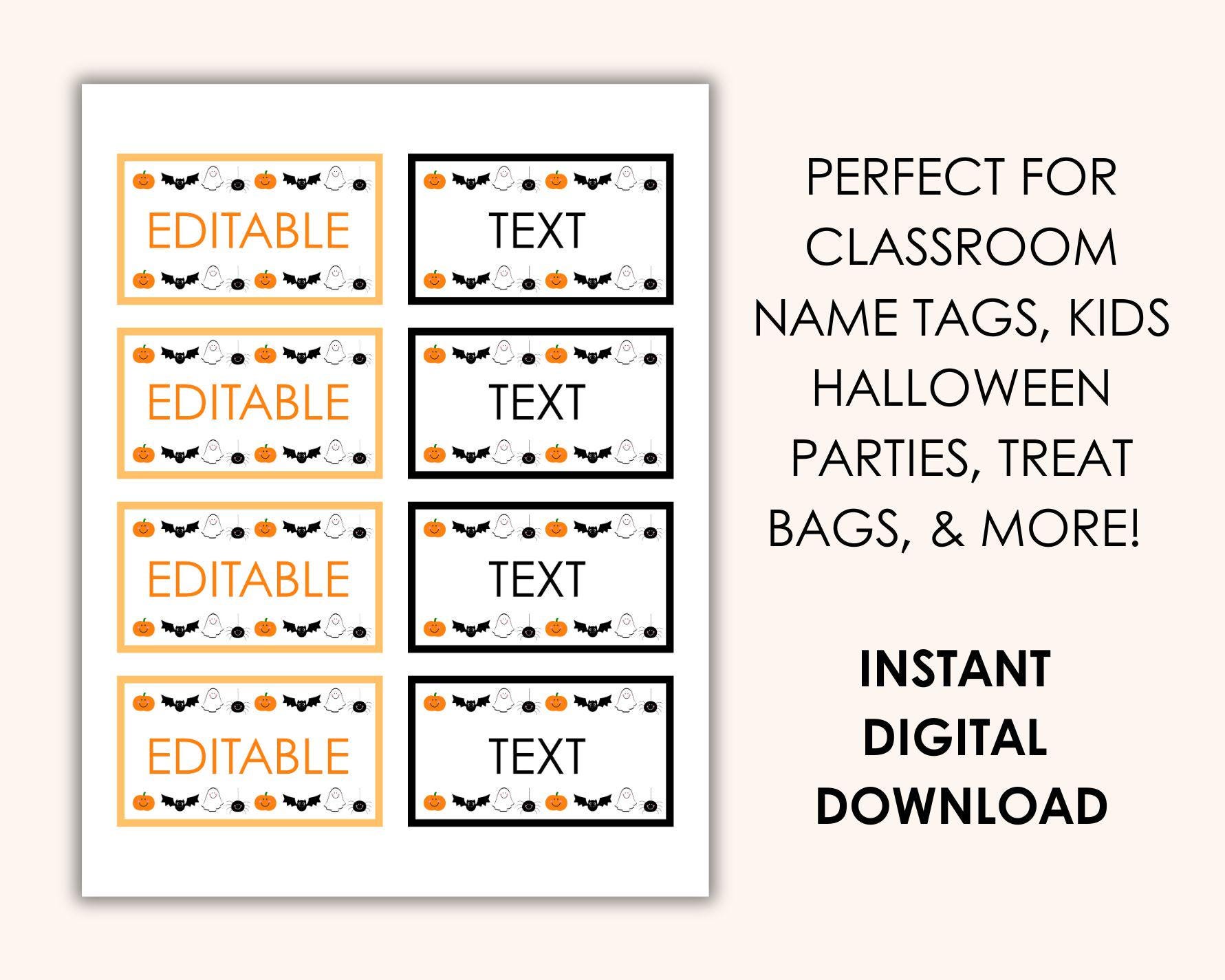 Editable Halloween Labels – Cute Ghost Bat Pumpkin Name Tags or Treat ...