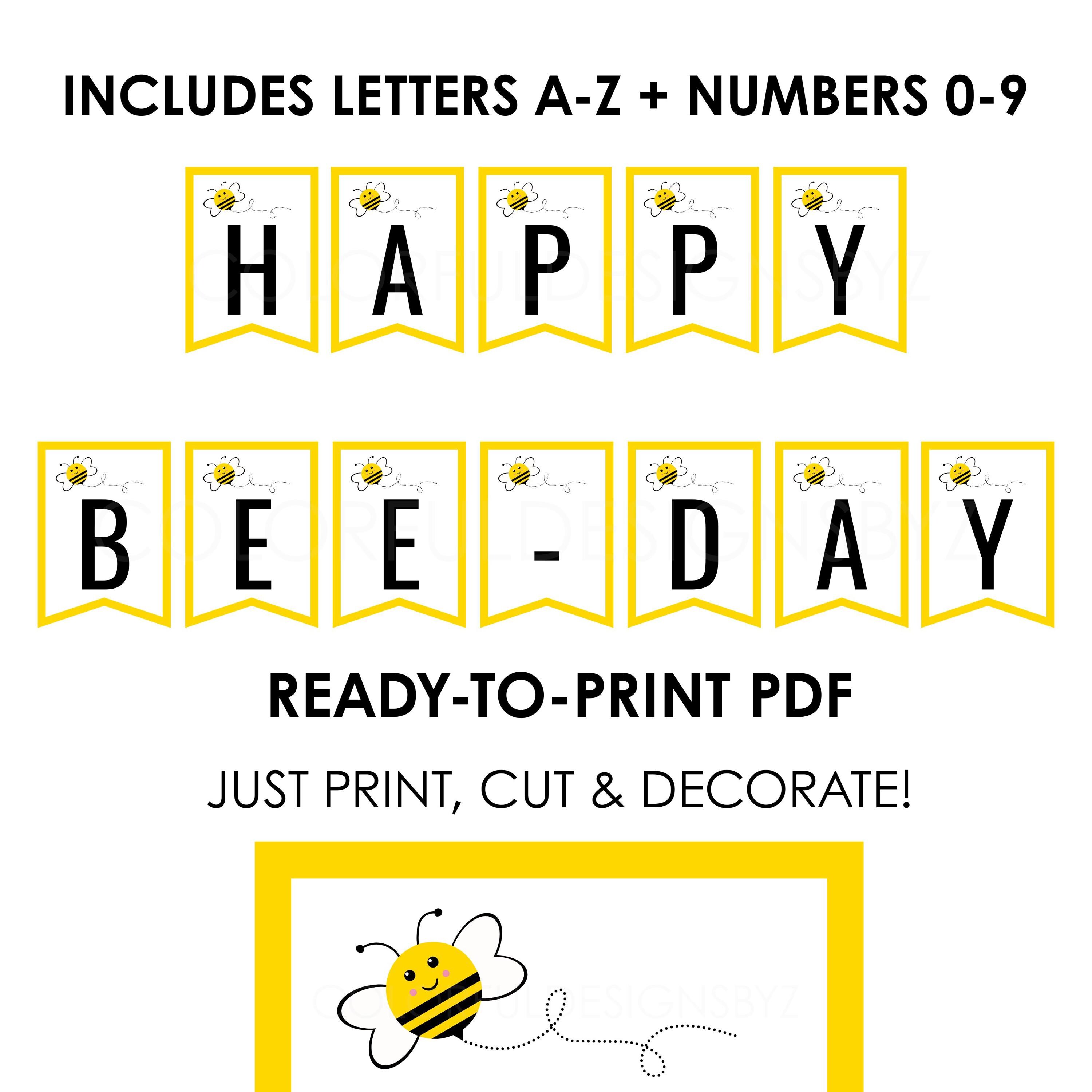 Bee Birthday Banner Printable | Happy Bee-day Letter Banner - Etsy